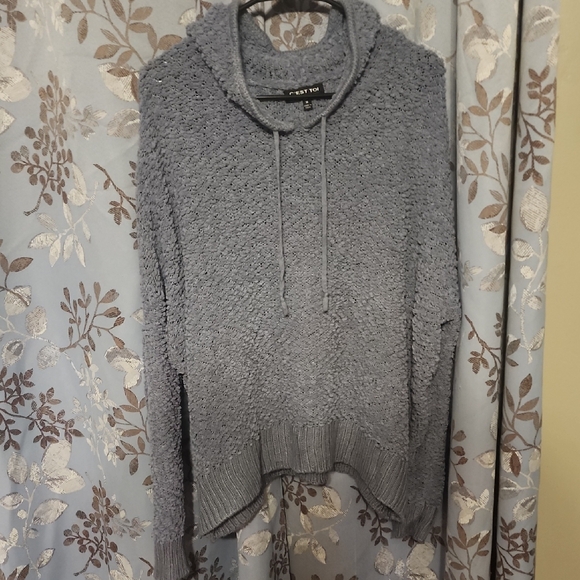 C’Est Toi | Sweaters | Elegant Blue Hooded Sweater | Poshmark